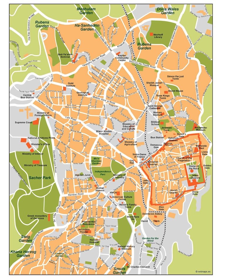 Jerusalem vector map. EPS Illustrator Vector Maps of Asia Cities. Eps ...