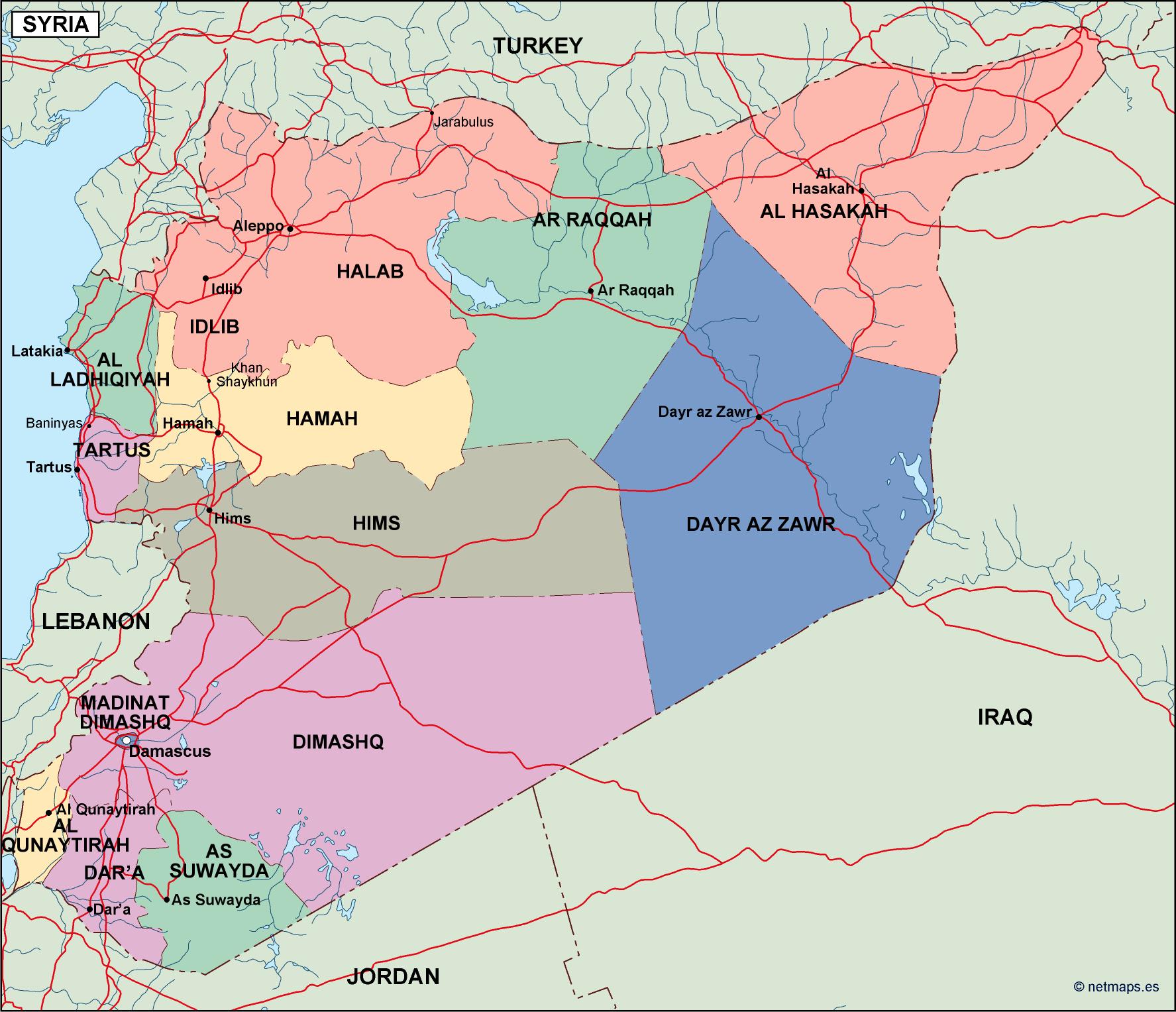 syria political map. Eps Illustrator Map | Vector maps