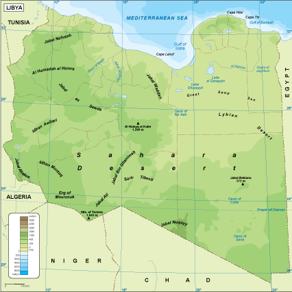 Libya physical map. EPS Illustrator Map | Vector maps